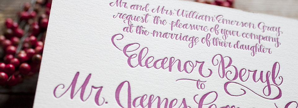 Hand calligraphy styles for letterpress wedding invitations