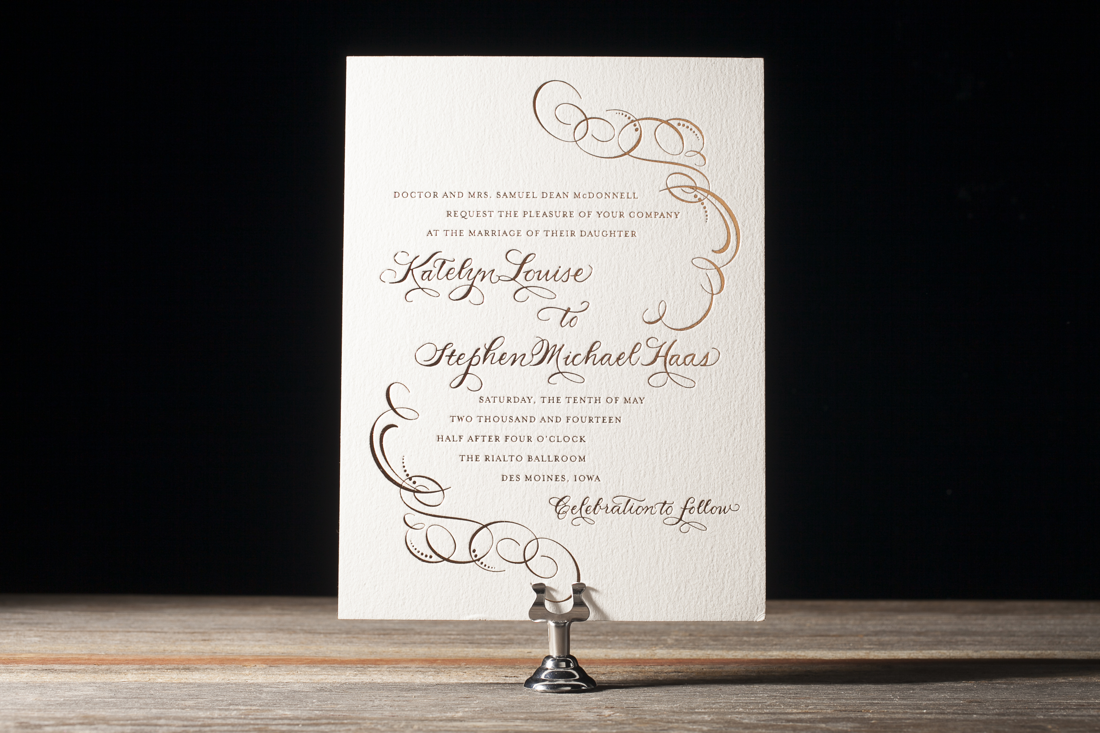 Ornate Flourish calligraphy wedding invitations by Bella Figura