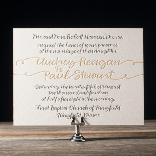 String Calligraphy letterpress wedding invitations