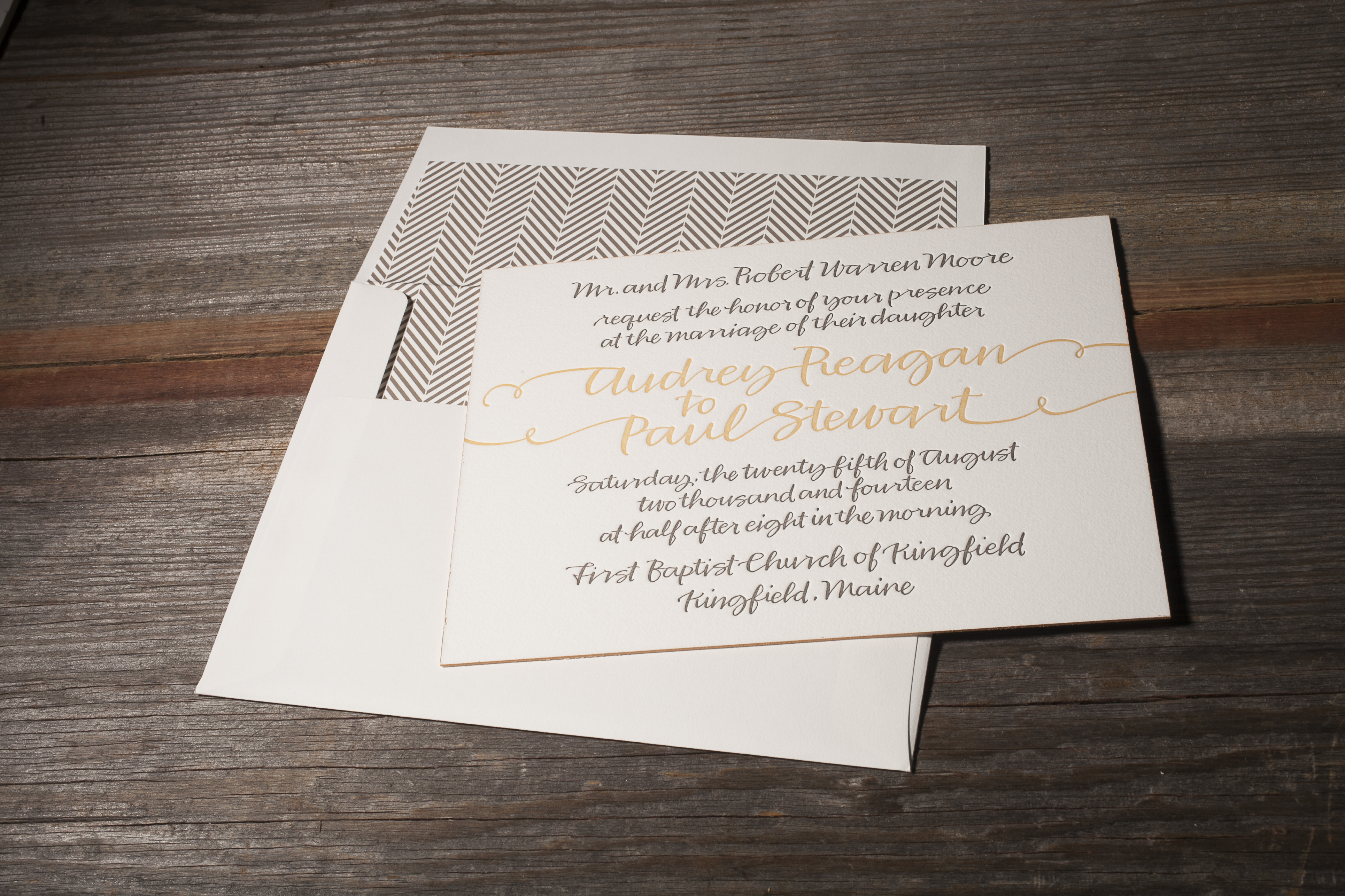String Calligraphy letterpress wedding invitations
