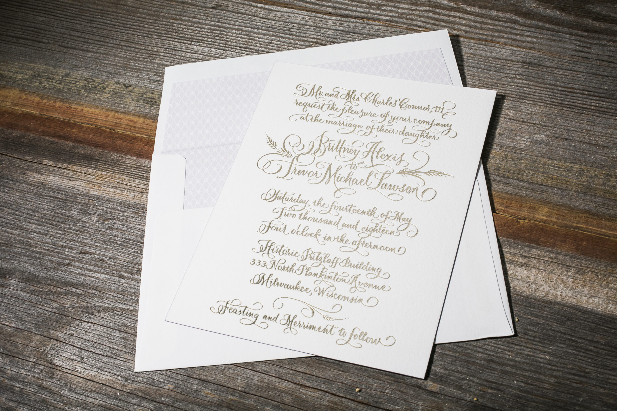 Flourished Natalia foil calligraphy wedding invitations