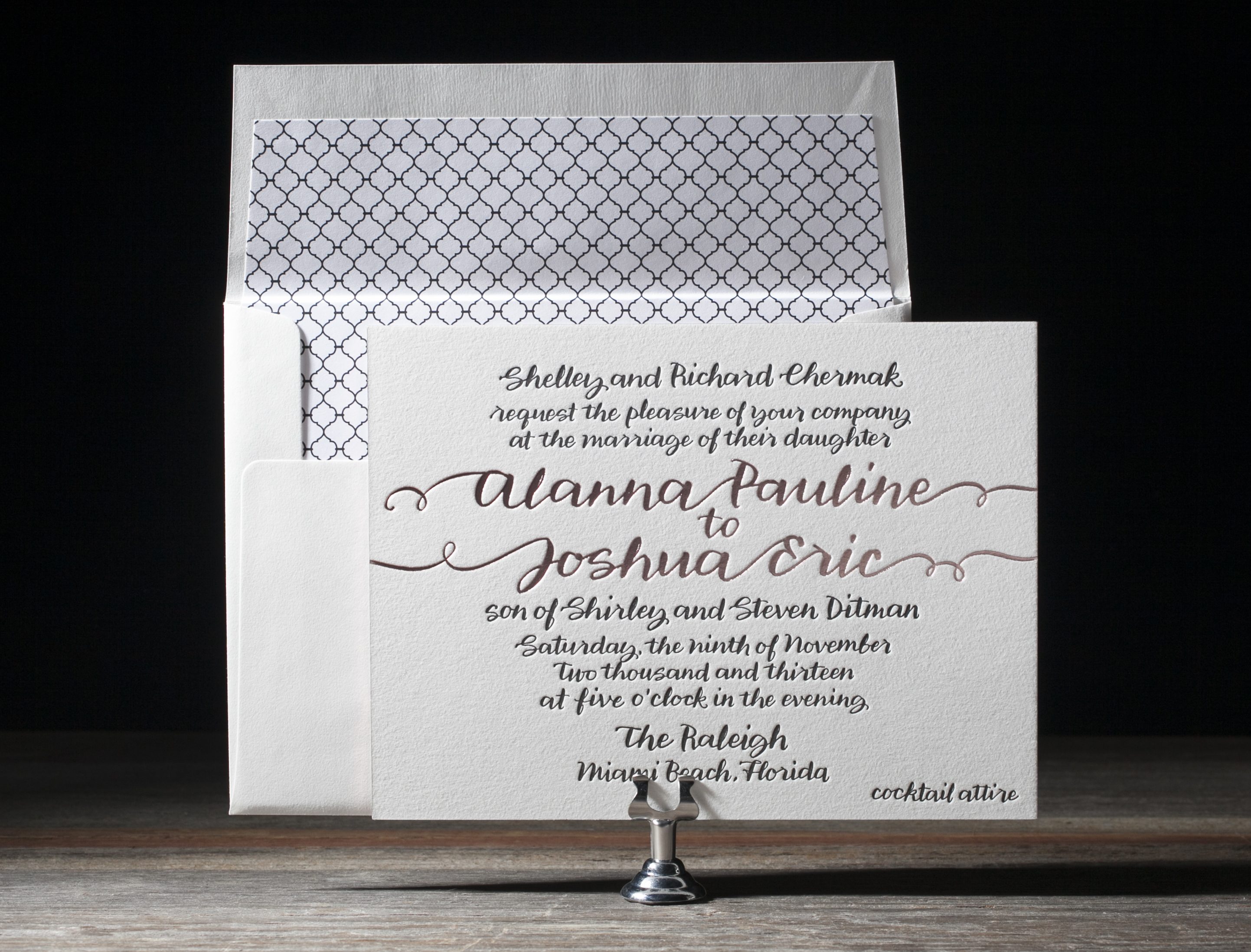 String Calligraphy letterpress wedding invitations