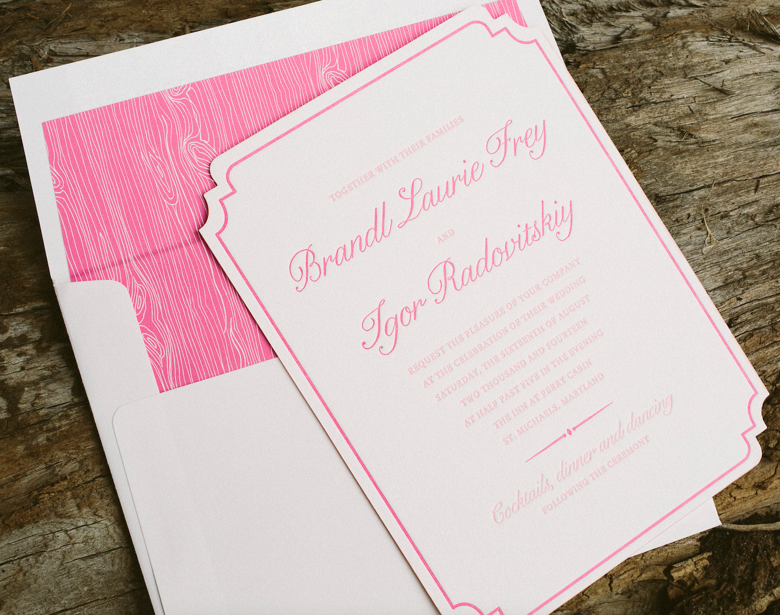 pretty in pink letterpress wedding invitations - Bella Figura