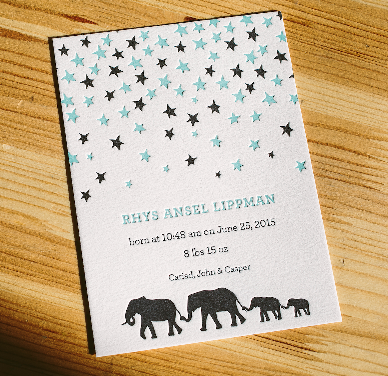 custom letterpress elephant birth announcements - Bella Figura