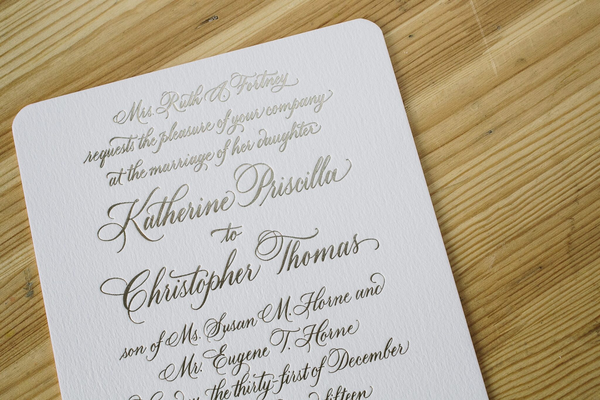 foil stamped hand calligraphy wedding invitations - Bella Figura