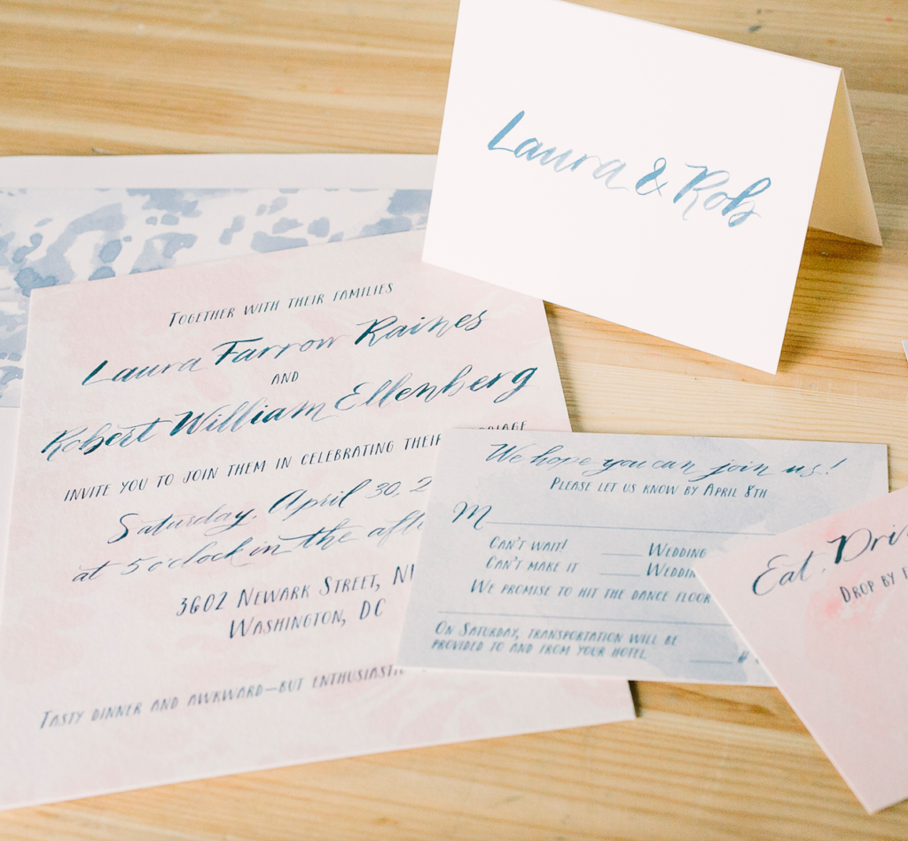 pink + blue watercolor wedding invitations - Bella Figura