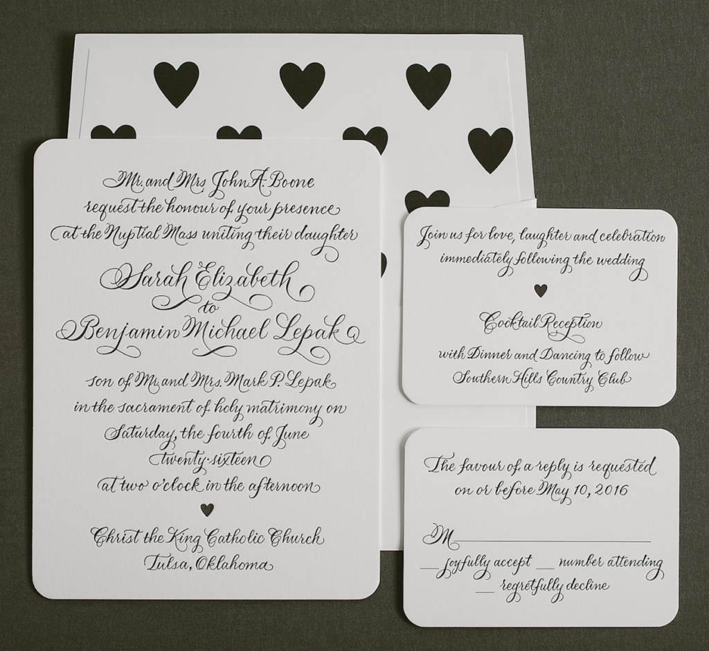 hand calligraphed letterpress wedding invitations - Bella Figura