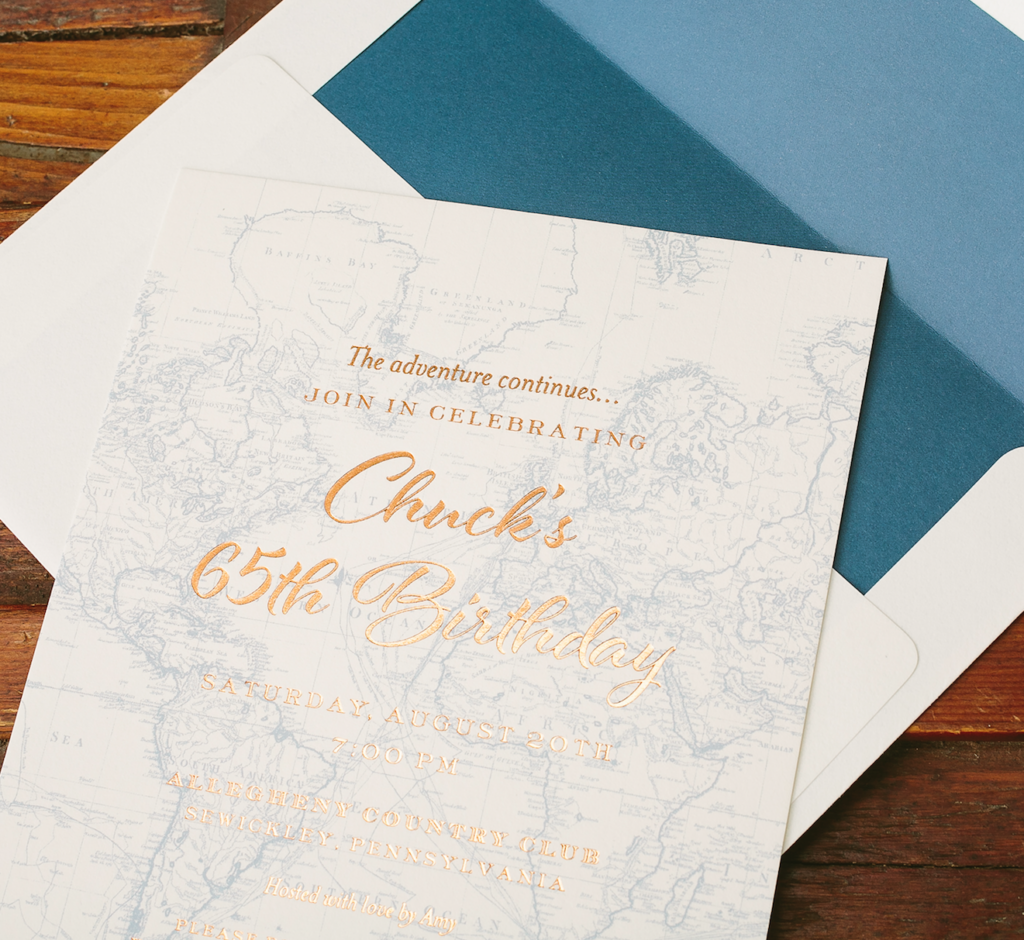 Travel inspired map birthday invitations - Bella Figura
