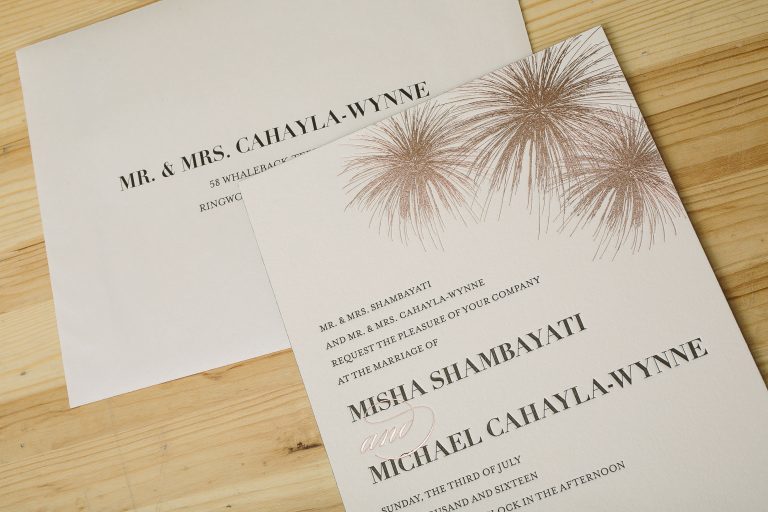 Elegant letterpress + foil fireworks wedding invitations - Bella Figura