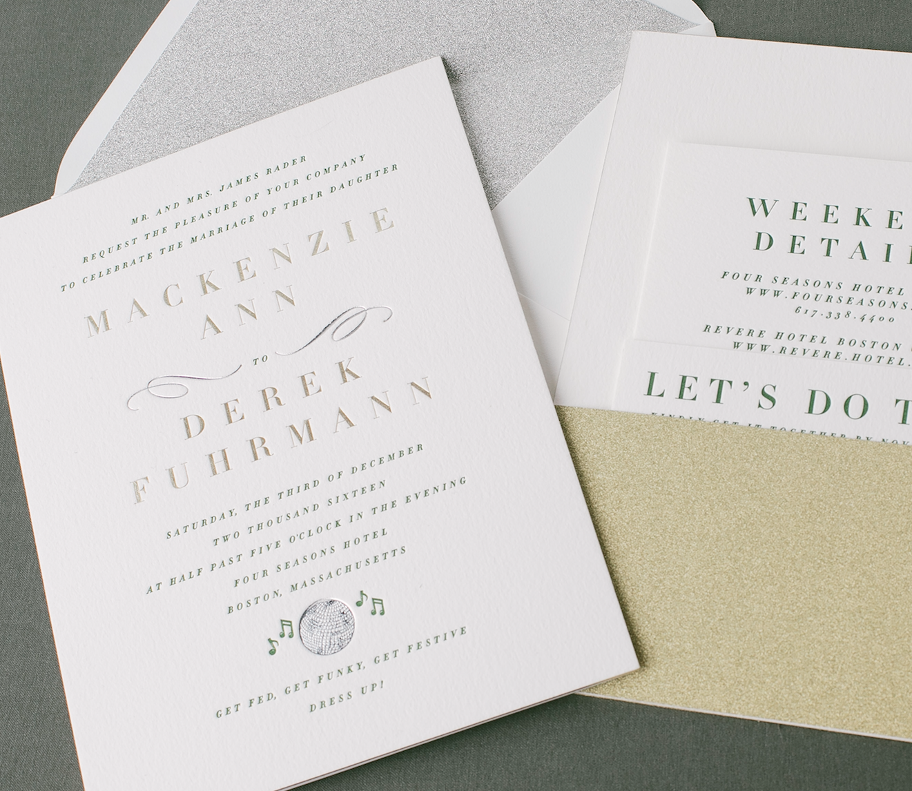 silver + gold foil disco ball wedding invitations - Bella Figura