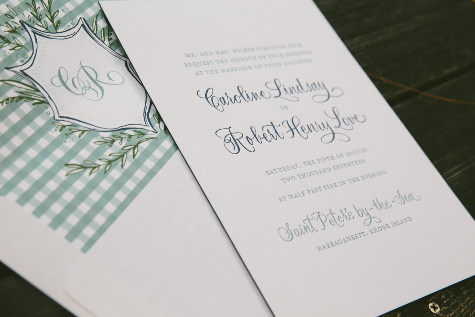 hand calligraphy wedding invitations with custom monogram - Bella Figura