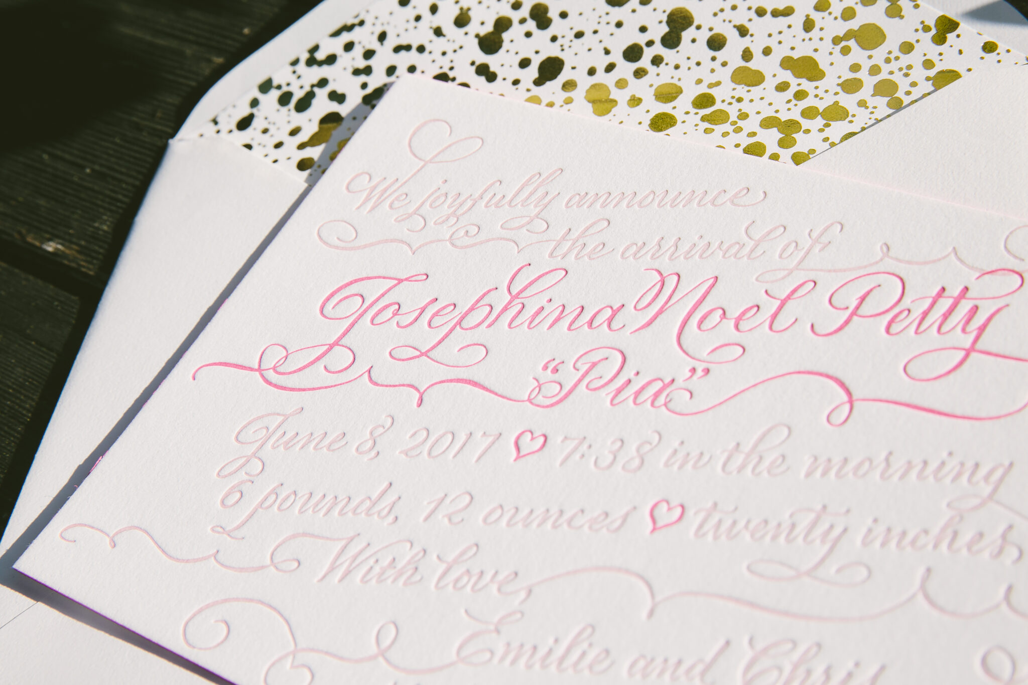 New Calligraphy letterpress baby announcements - Bella Figura