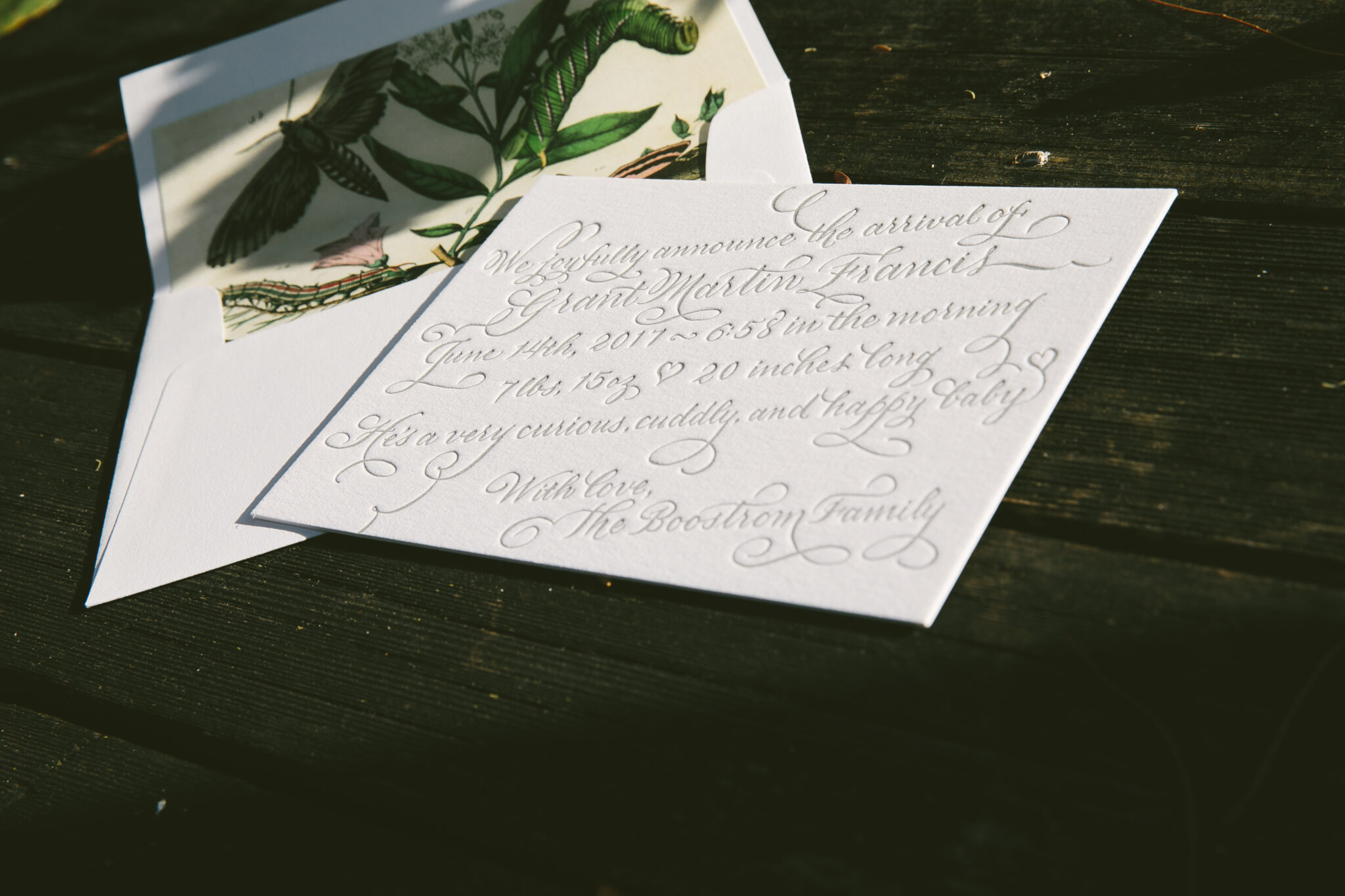 New Calligraphy letterpress baby announcements - Bella Figura