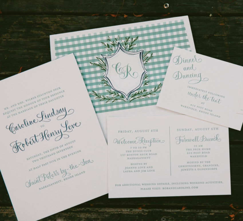 hand calligraphy wedding invitations with custom monogram - Bella Figura