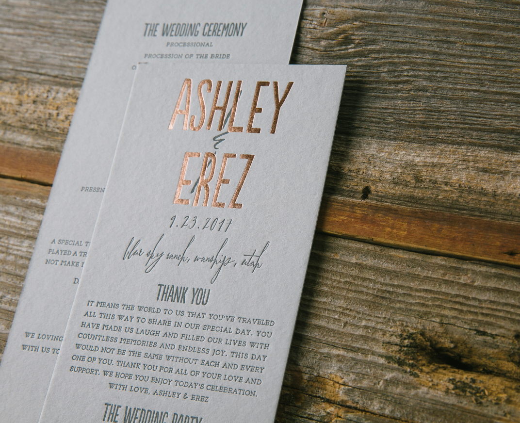modern rustic foil and letterpress wedding invitations - Bella Figura