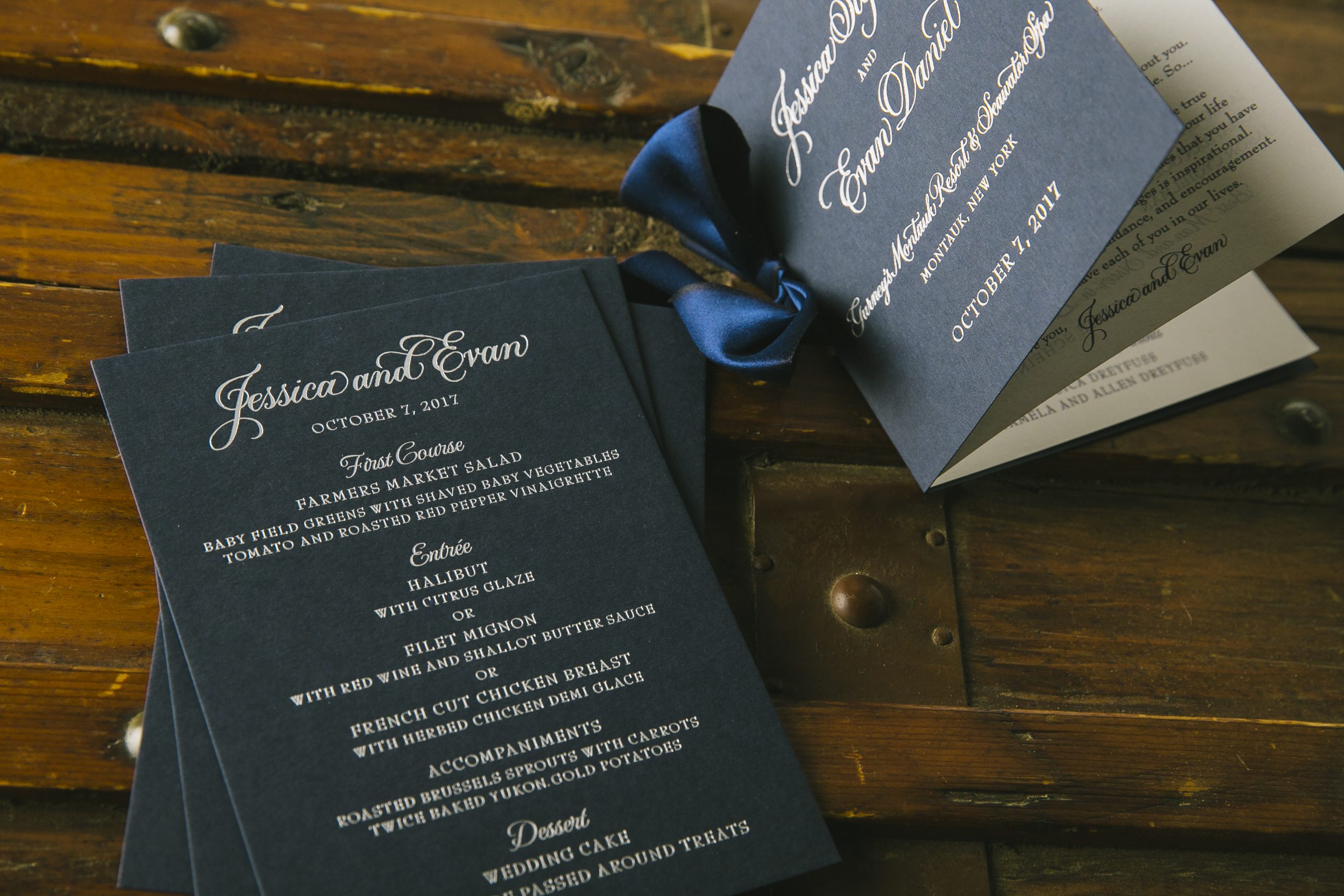 silver foil stamped menus and ceremony programs - Bella Figura