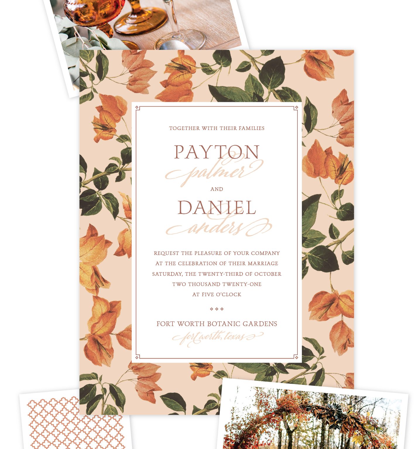 Earth-tone vintage inspired wedding invitation from Bella Figura