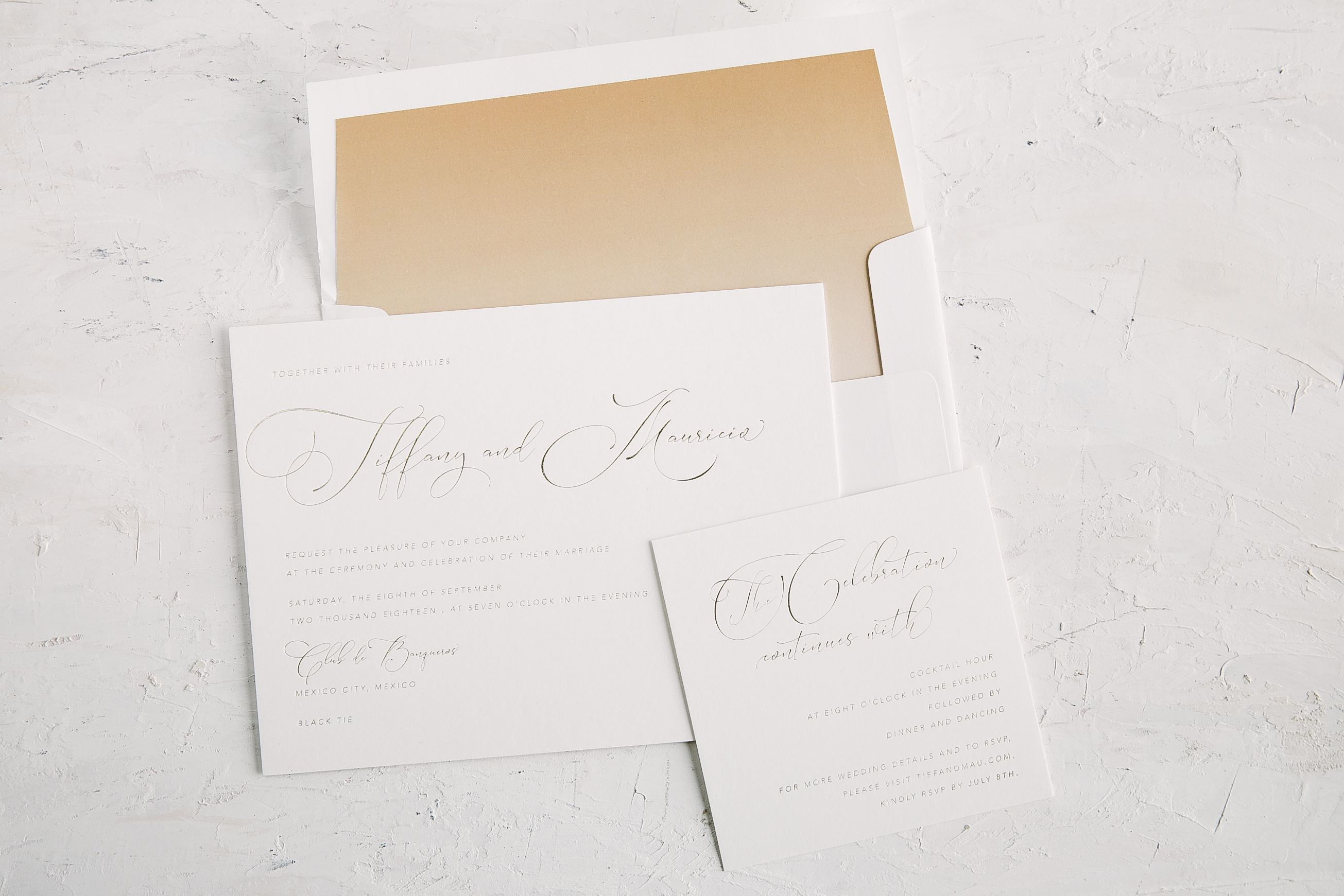 Tawny Matte foil wedding invitations inspired by Neville