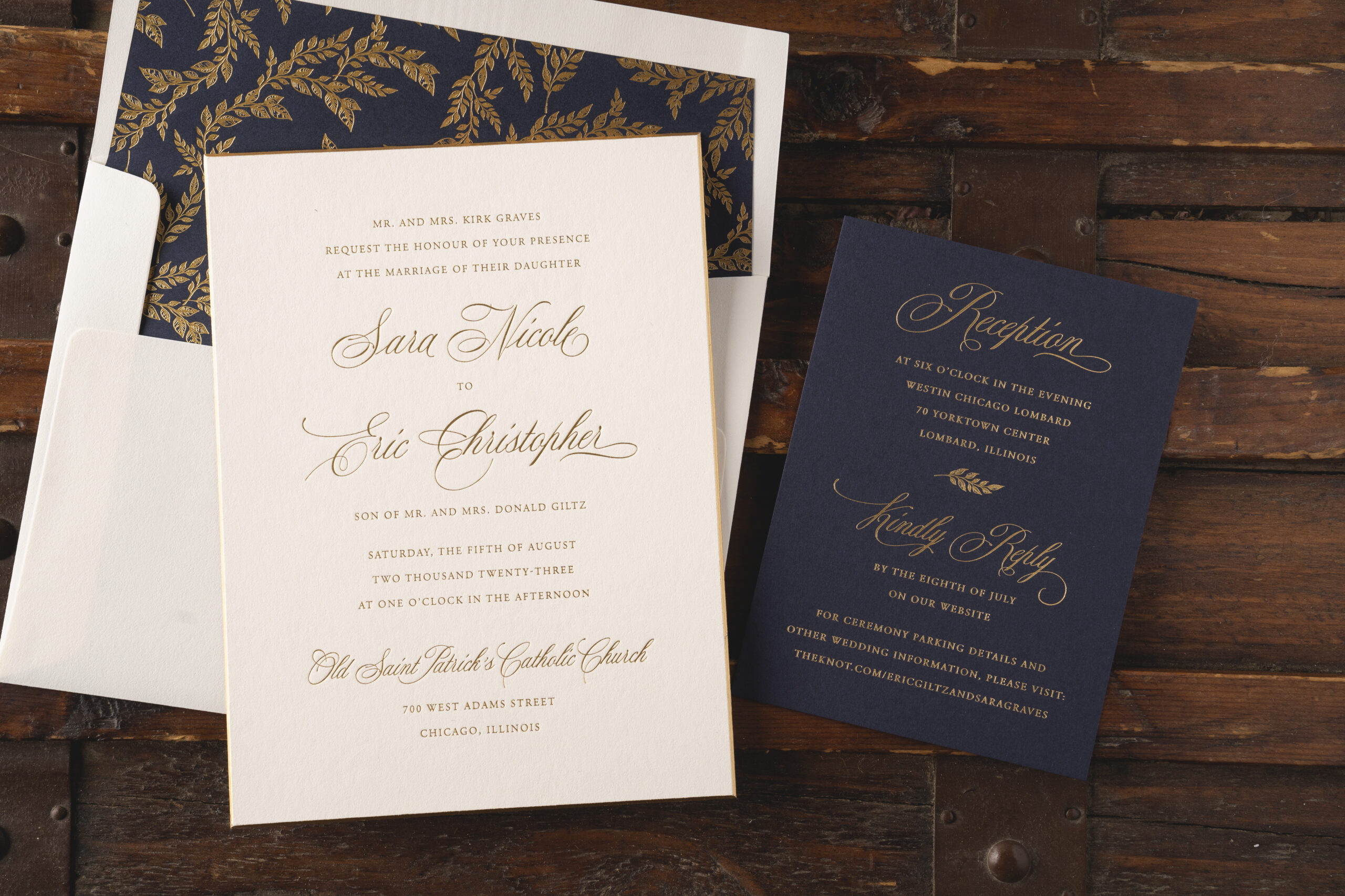 Gold and Blue Wedding Invitations with Bevel - Bella Figura