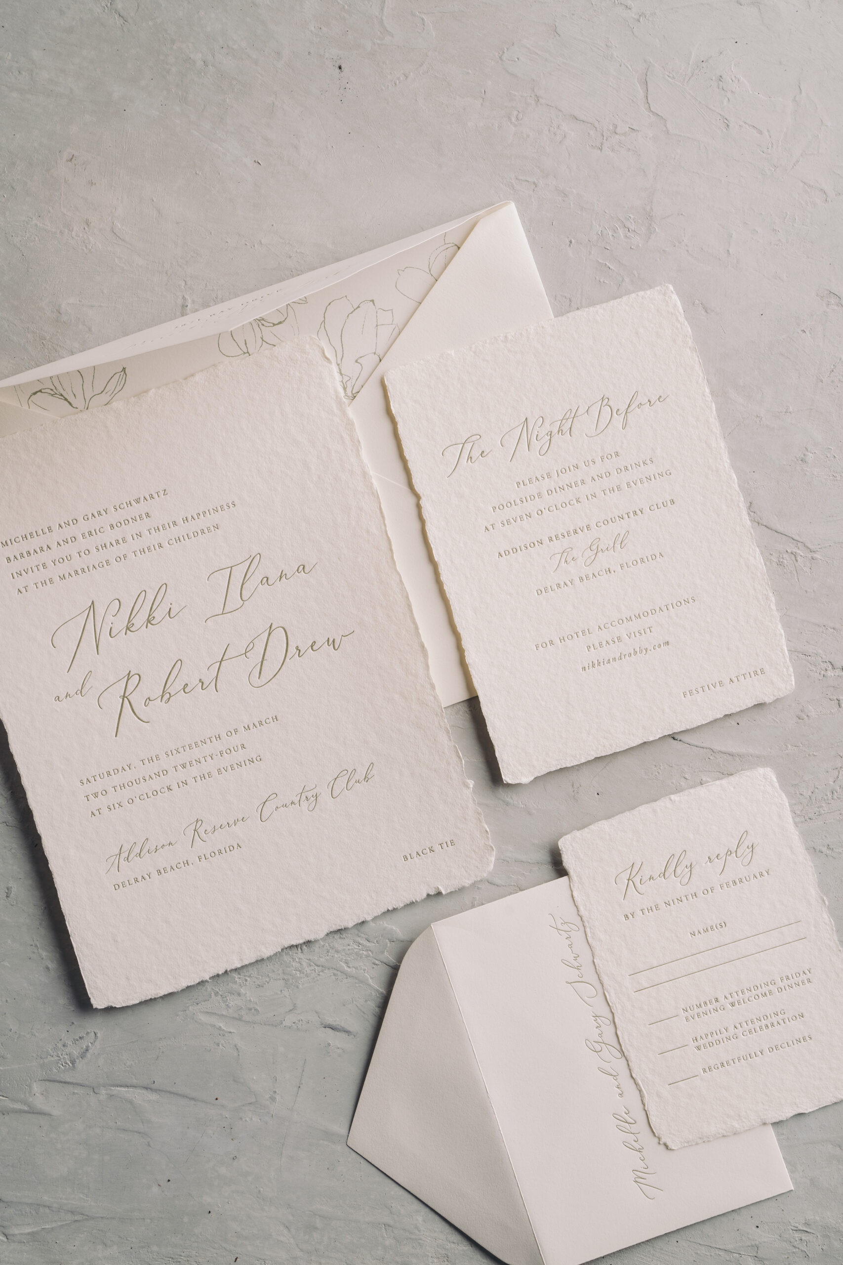 Romantic Spruce Invitations on Handmade Paper - Bella Figura