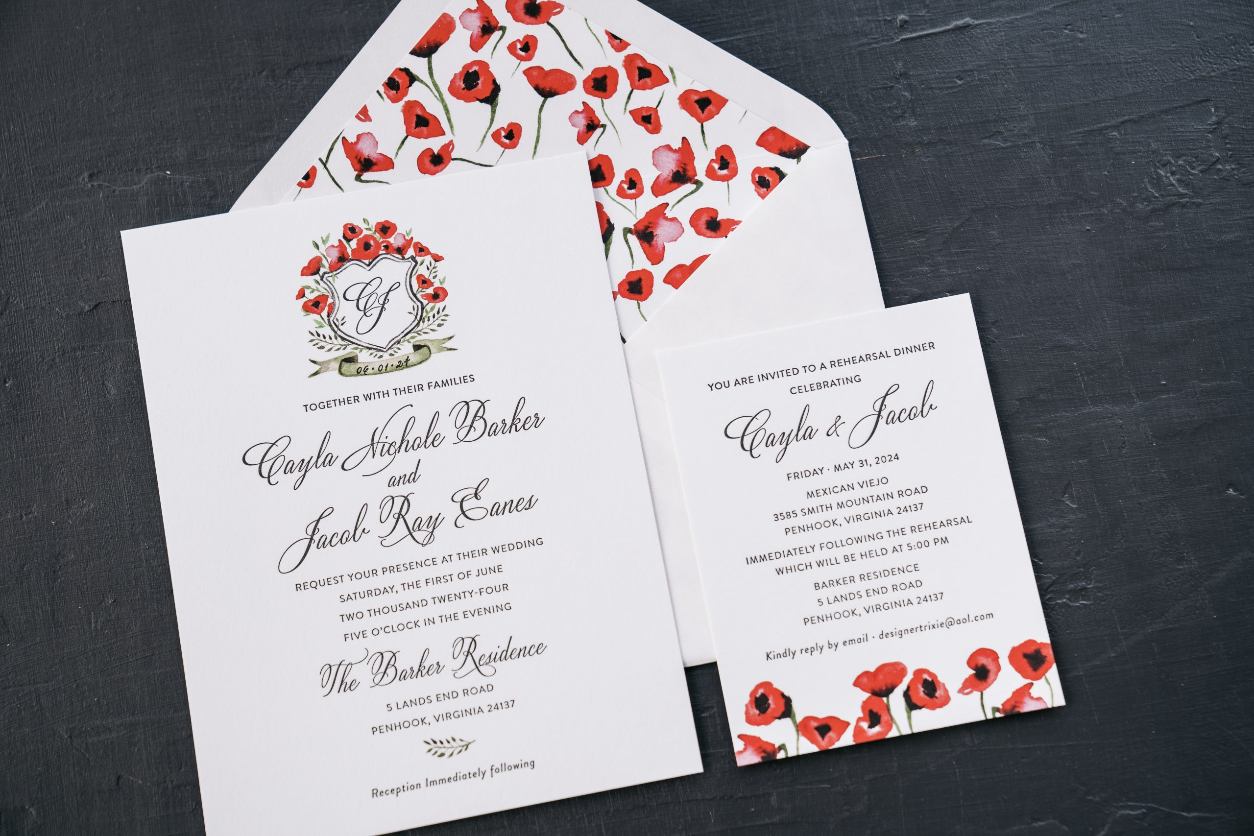 Poppy Wedding Invitations with Custom Liner - Bella Figura