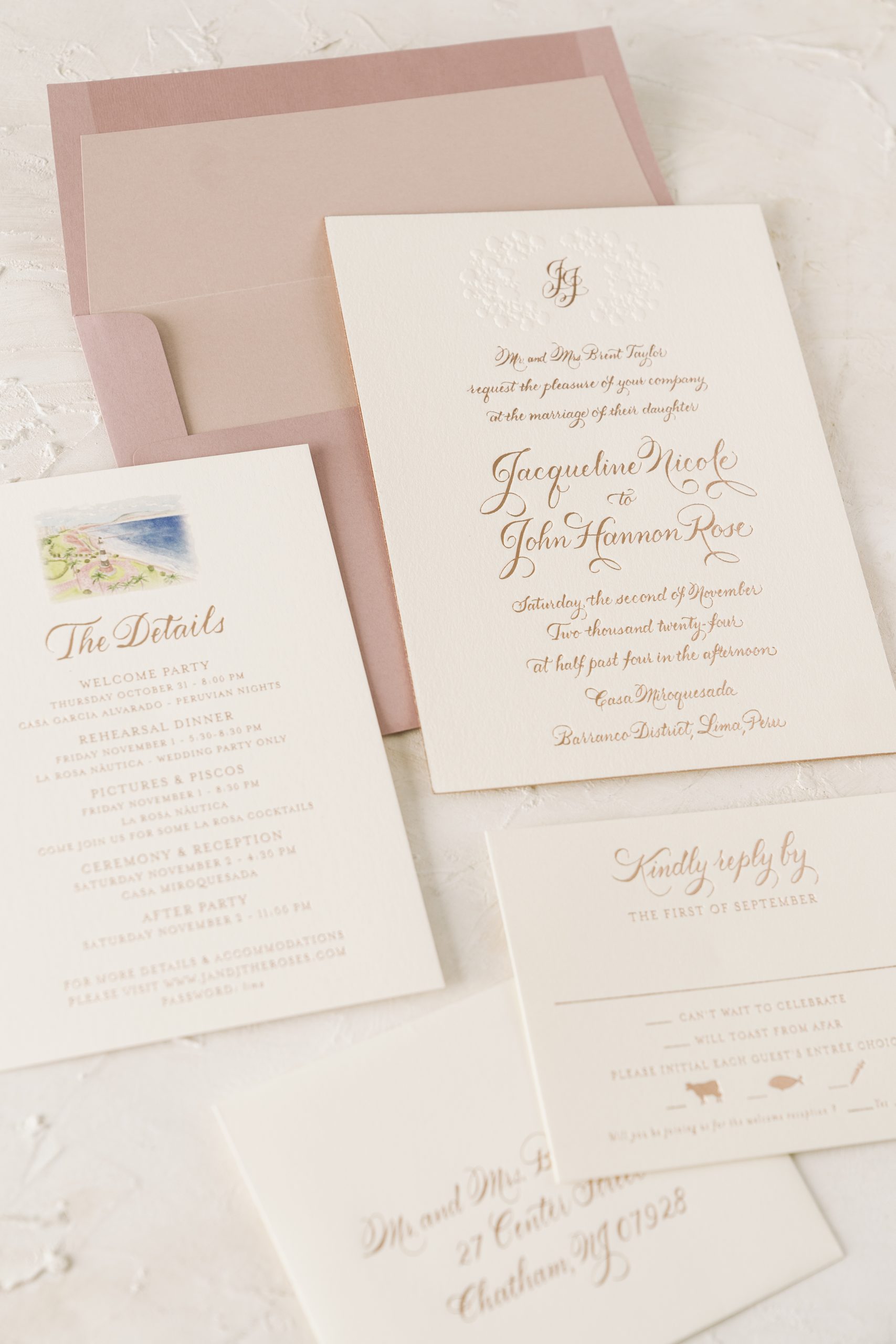 Destination Calligraphy Wedding Invitation - Bella Figura