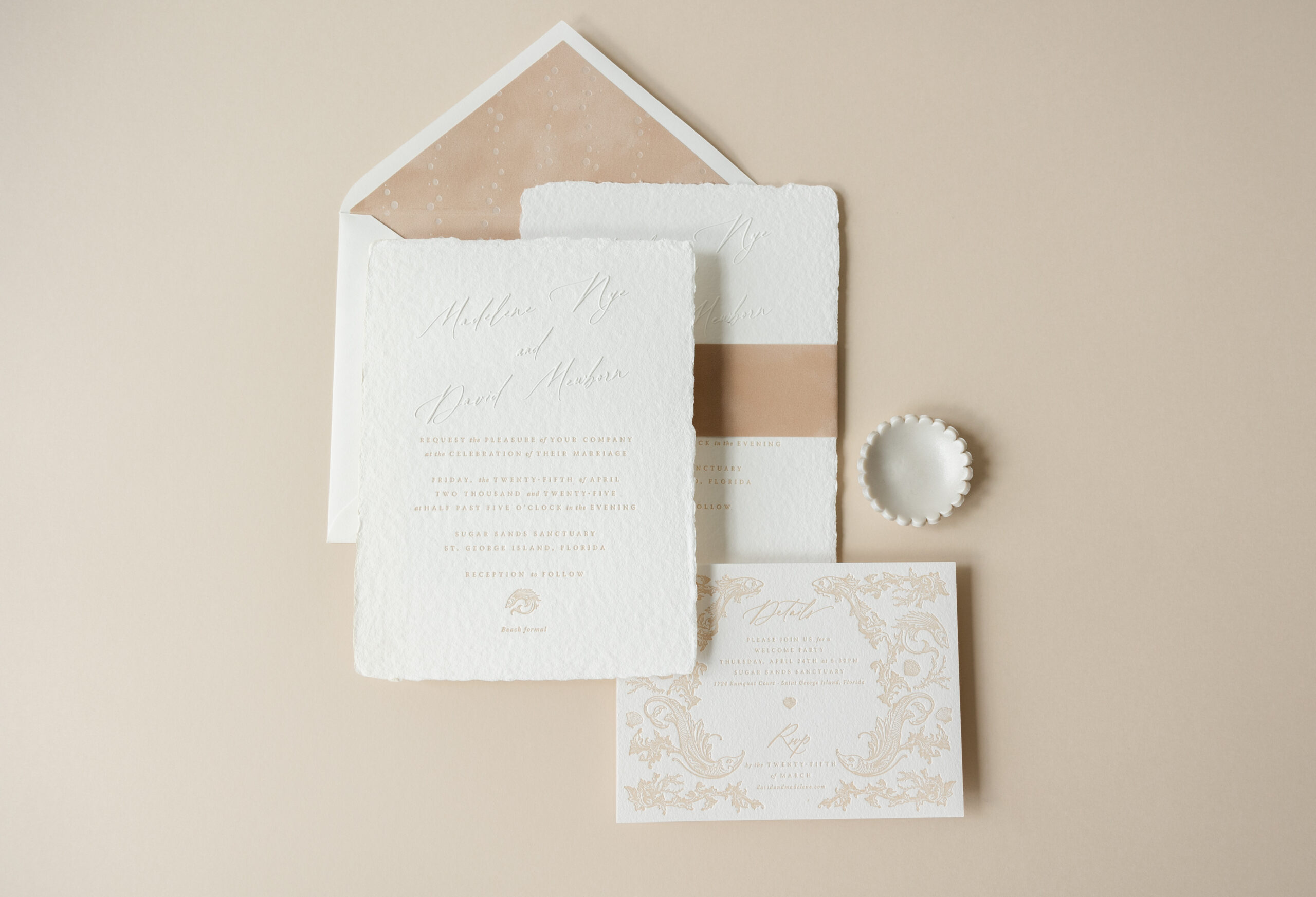 Invitations Featuring Blind Emboss on Handmade Paper - Bella Figura