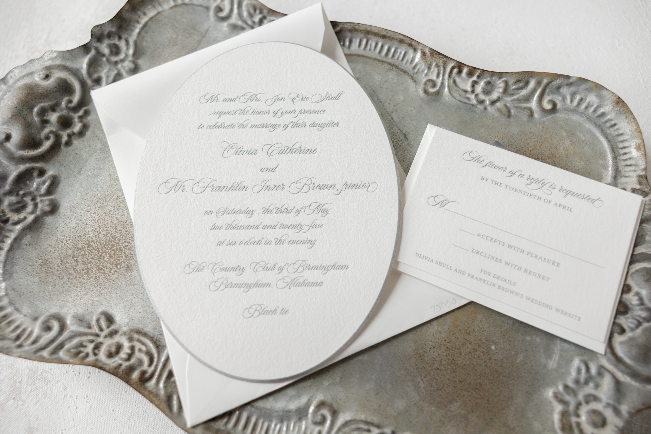 Oval Engraved Wedding Invitations - Bella Figura