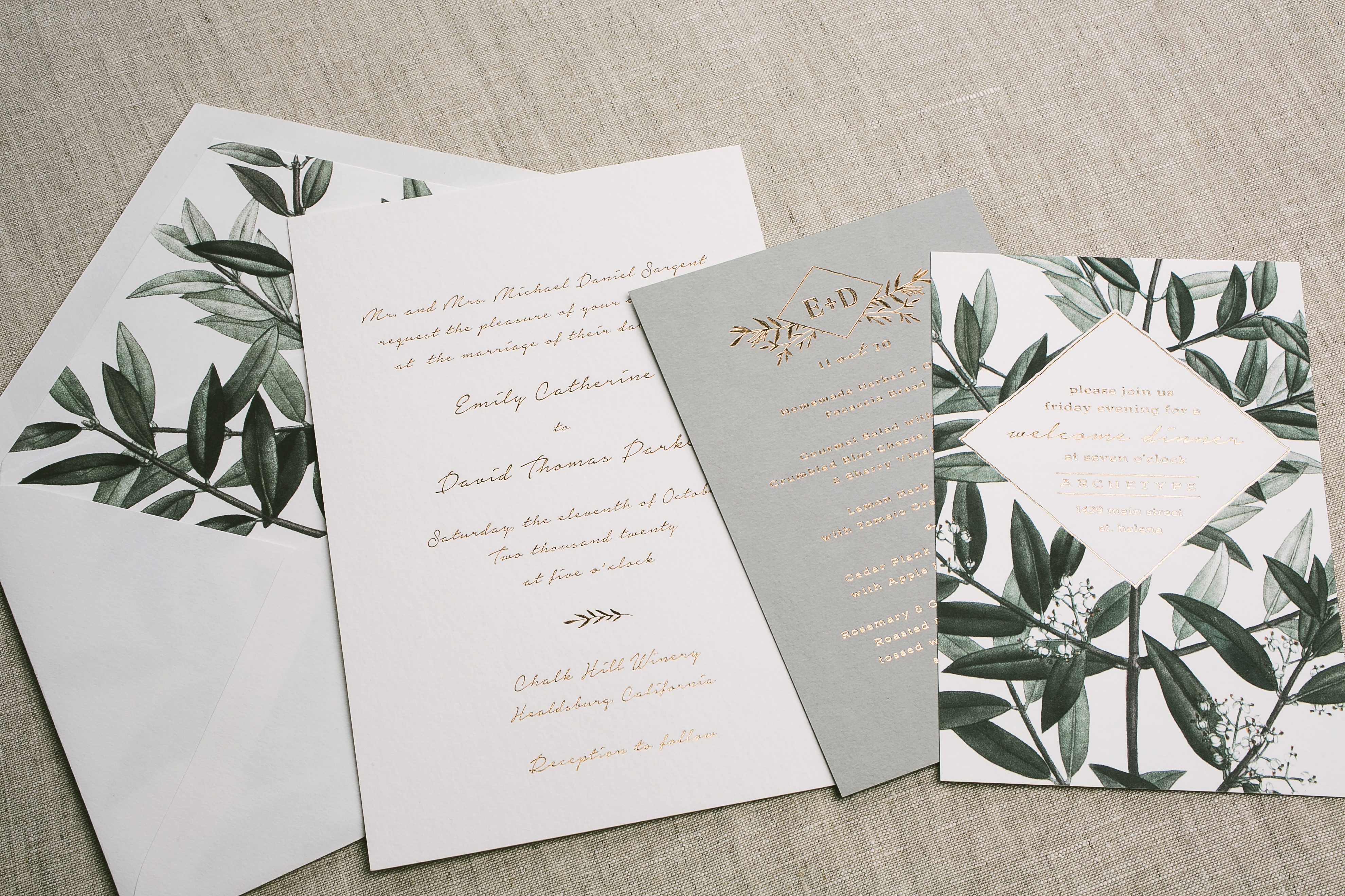 Linden copper foil stamped wedding invitation suite from Smock - Smock.
